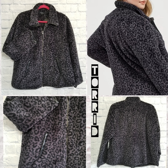 torrid | Jackets & Coats | Torrid Sherpa Leopard Animal Print Zip Teddy ...